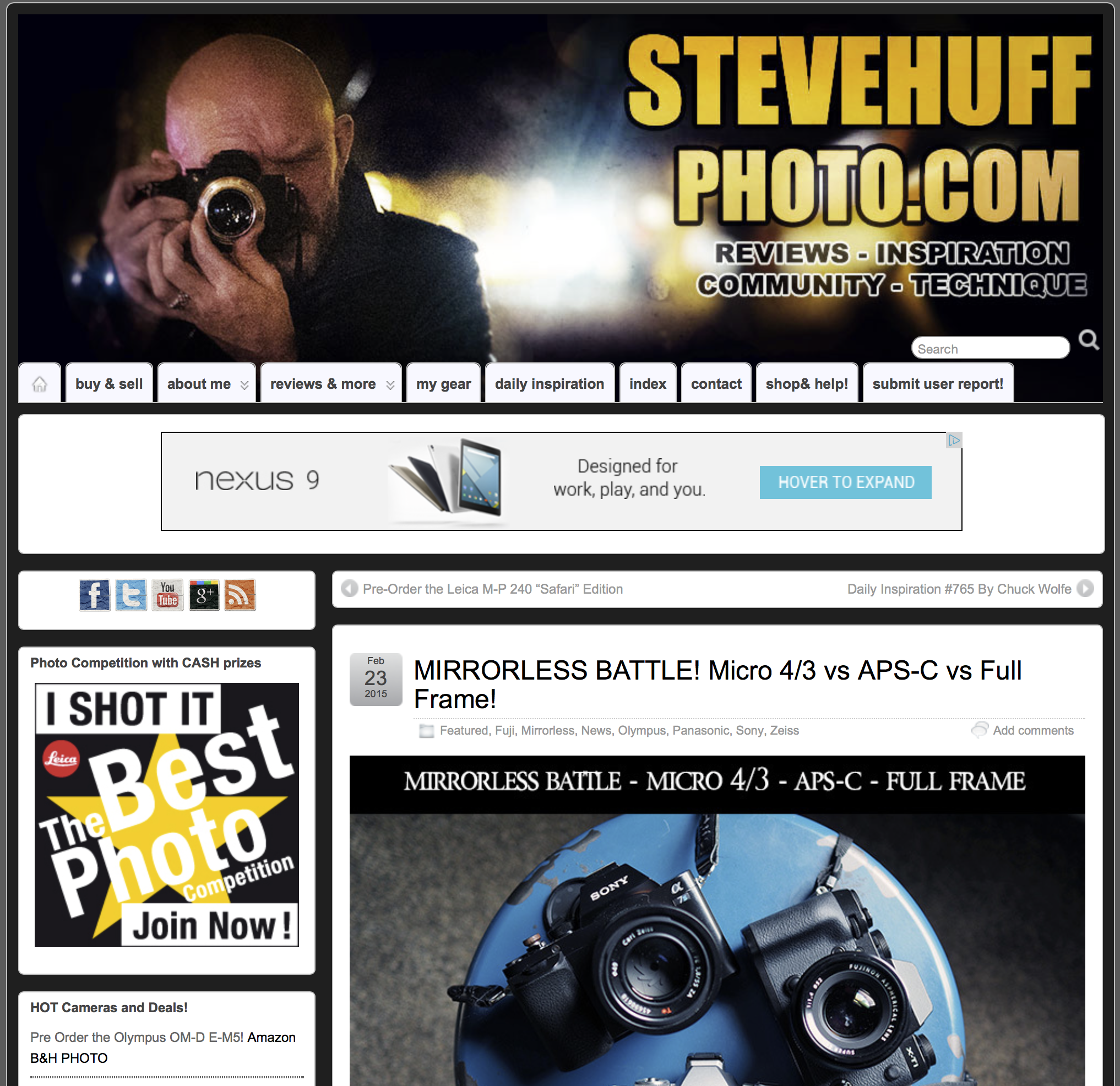 Steve Huff Posts Mirrorless "Battle" Between Sony, Olympus and Fuji ...